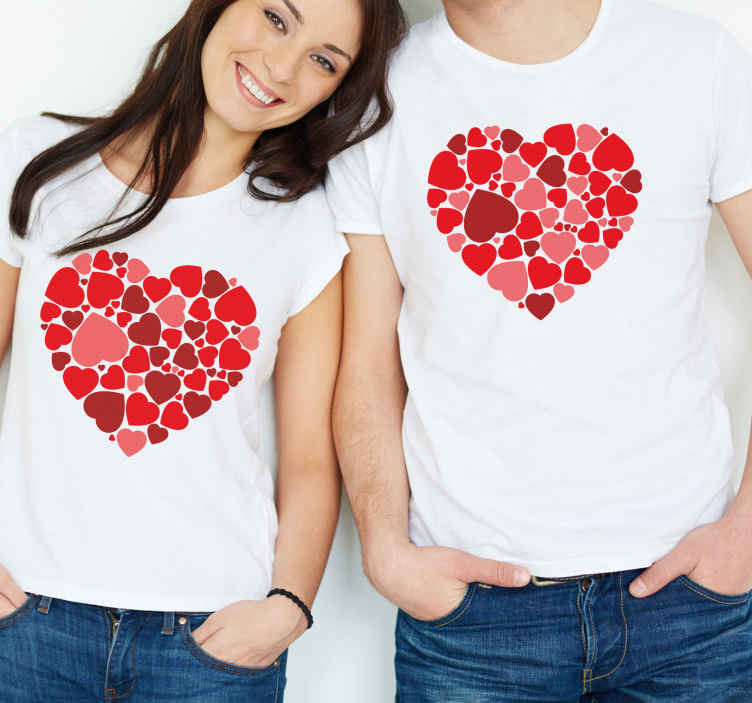 Pink And Red Heart Shape Pattern Matching Shirts For Couples Tenstickers