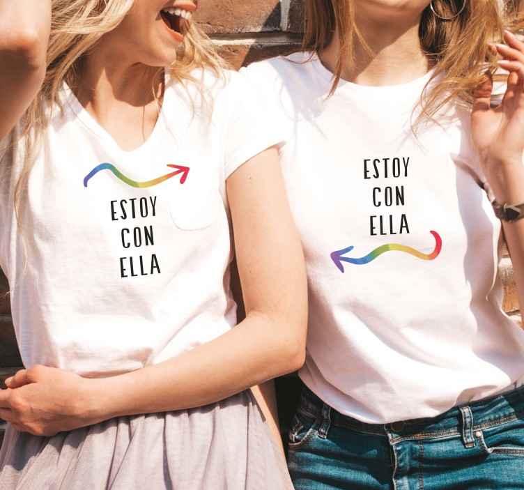 Camisetas Para Parejas Estoy Con Ella Flecha Arcoiris Tenvinilo