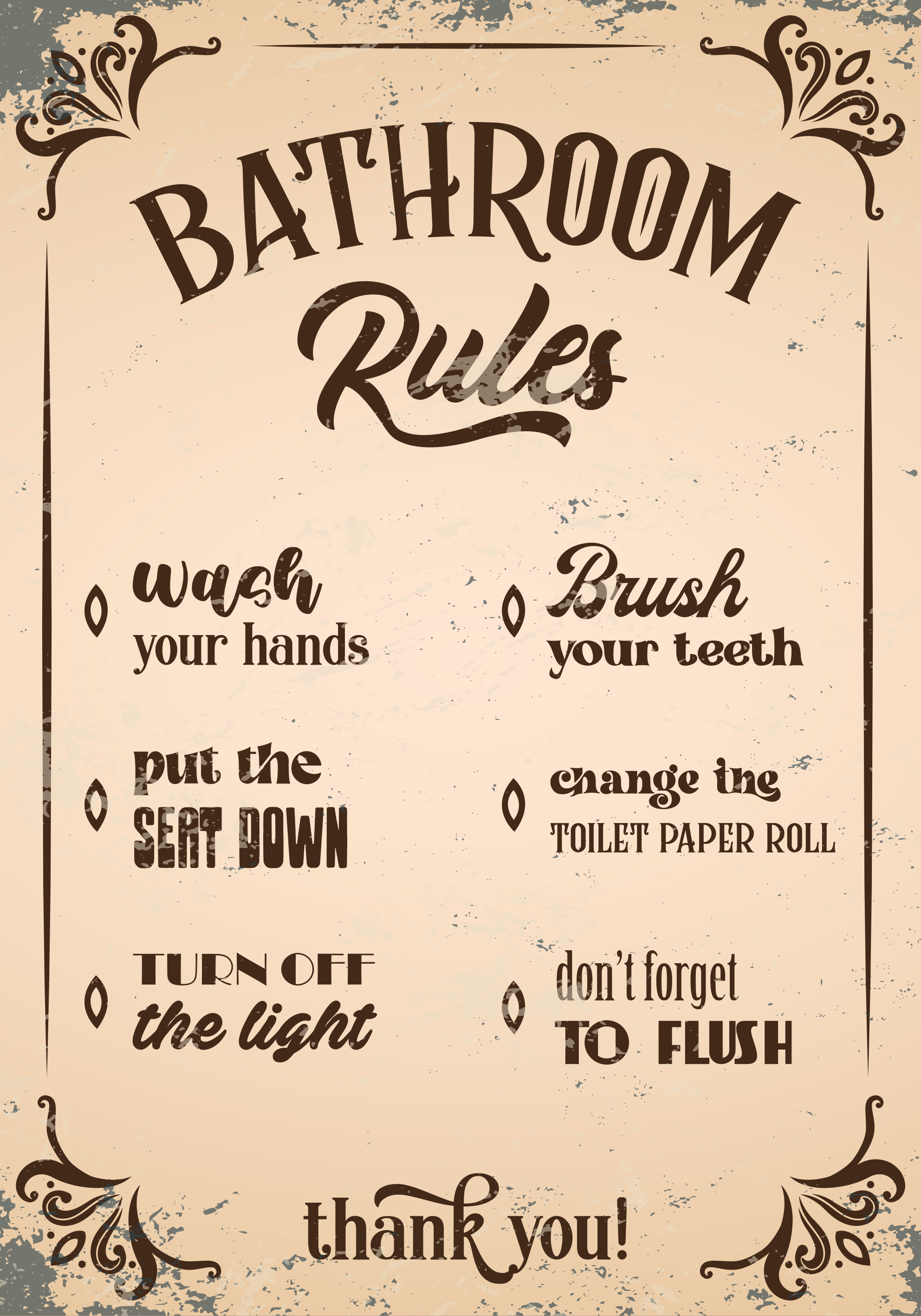 Bathroom Rules Vintage Poster Tenstickers