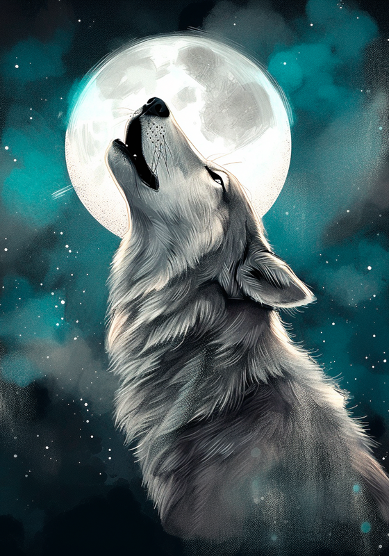 Poster Loup Qui Hurle à La Pleine Lune Tenstickers