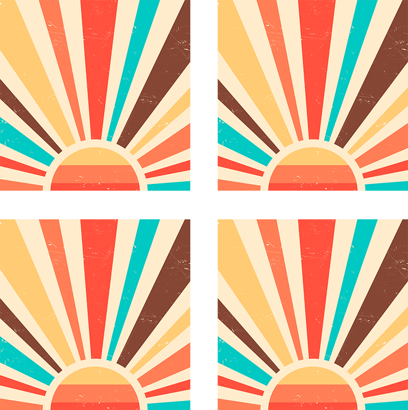 Abstract Vintage Sunset 70s Coaster Set Tenstickers