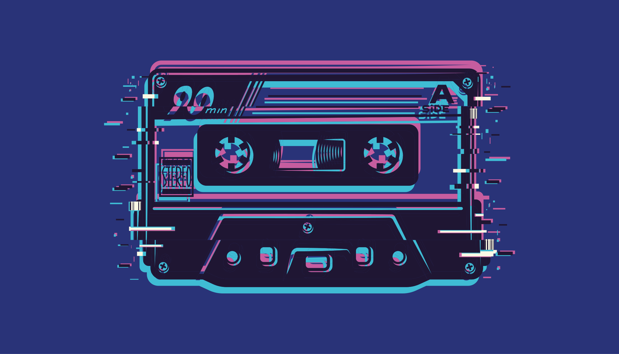 Cuadro Retro Vintage Cinta De Cassette Sobre Fondo Azul Tenvinilo