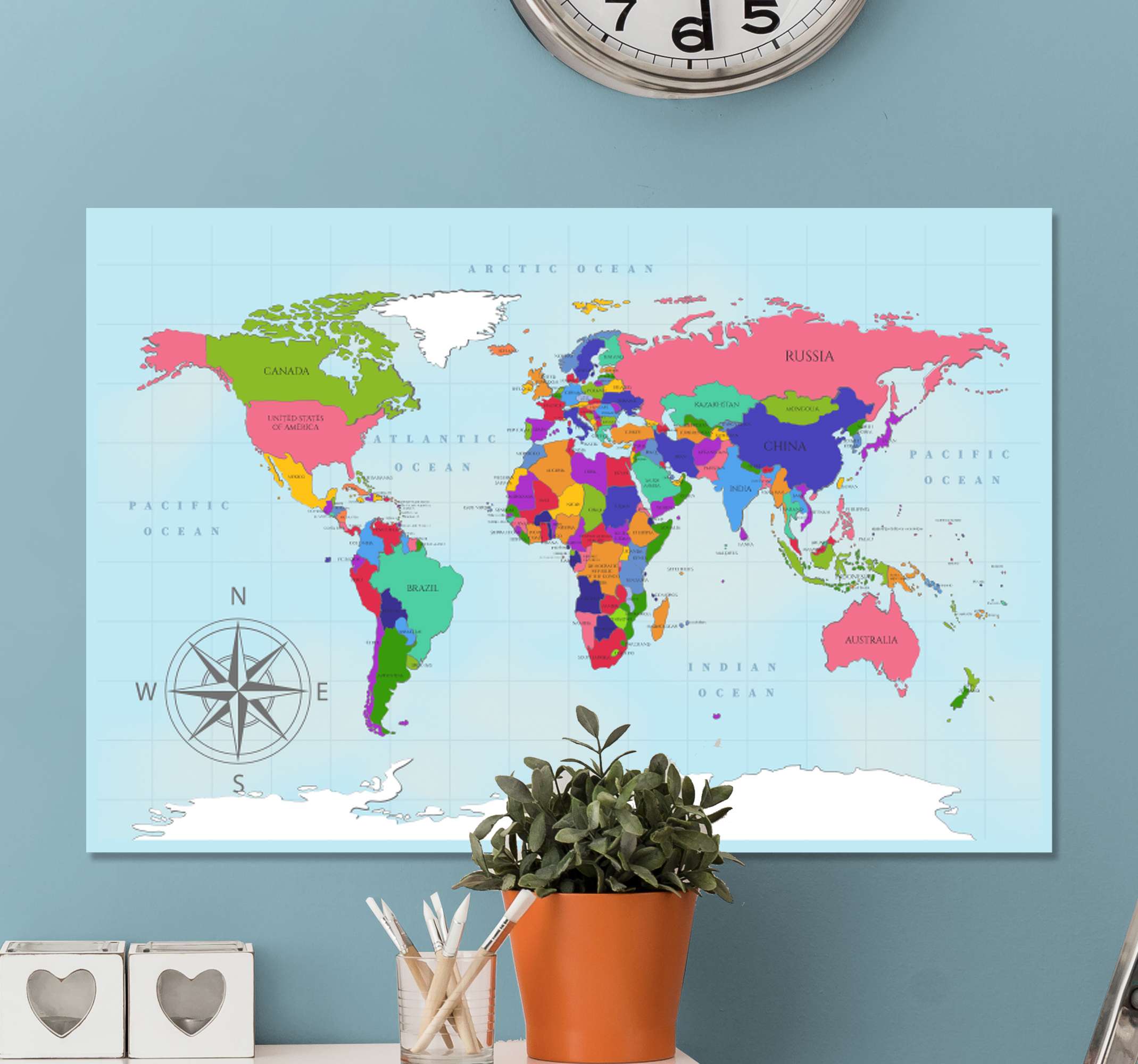 Quadro Decorativo Mapa Mundi Mapa Do Mundo Azul Tenstickers