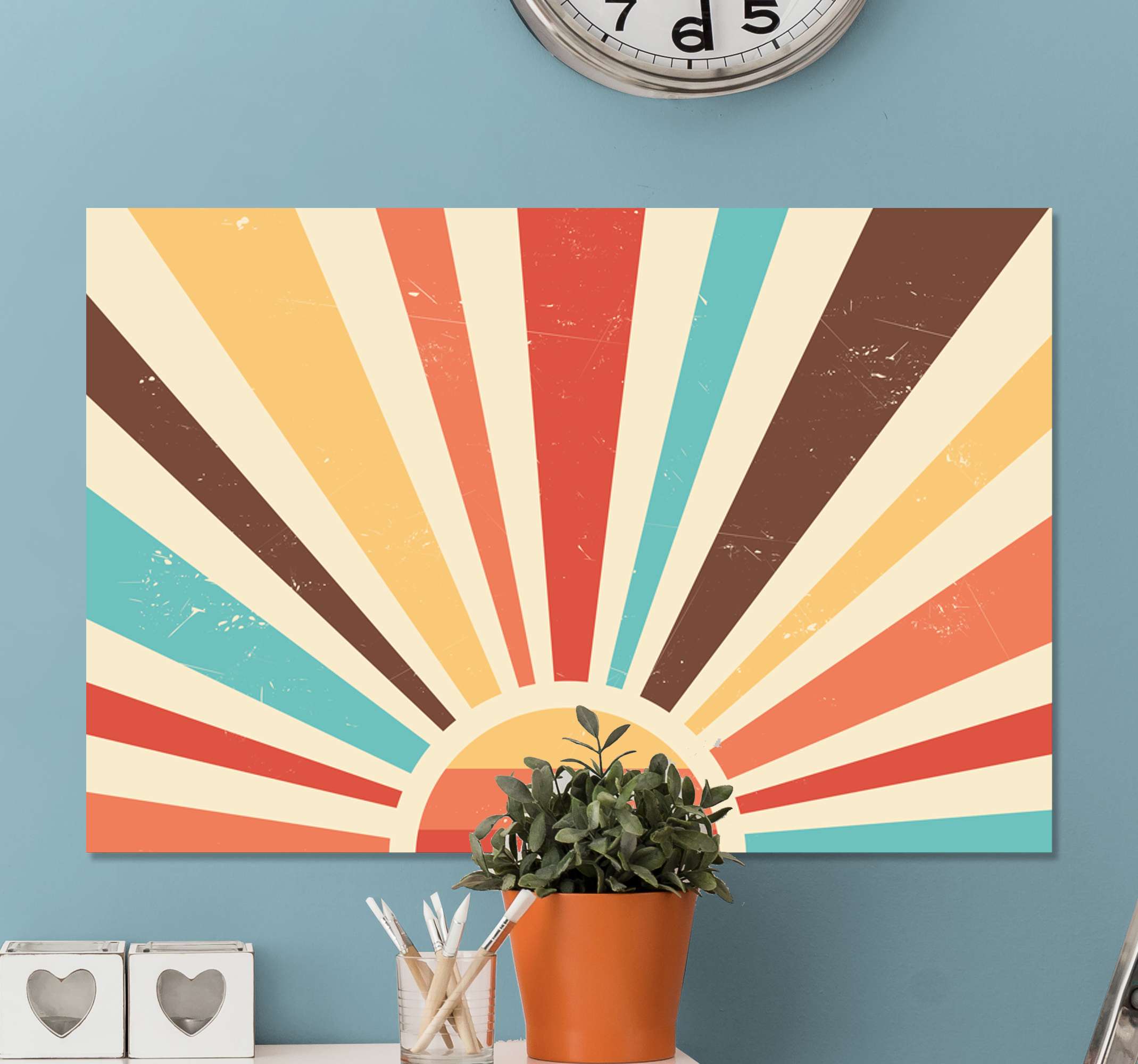 Abstract Vintage Sunset 70s Canvas Wall Art Tenstickers