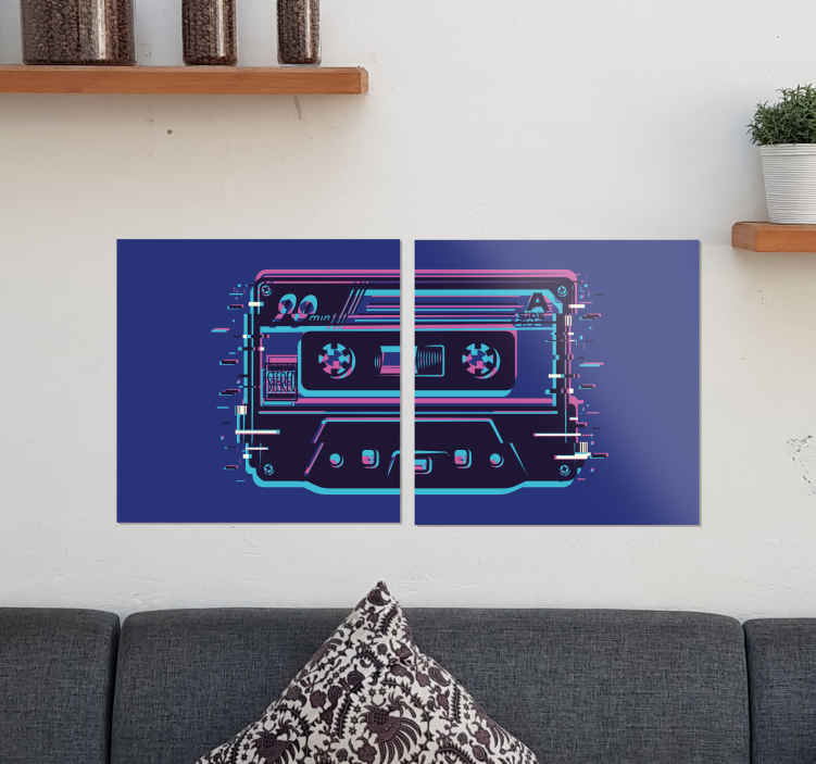 Cuadro Retro Vintage Cinta De Cassette Sobre Fondo Azul Tenvinilo