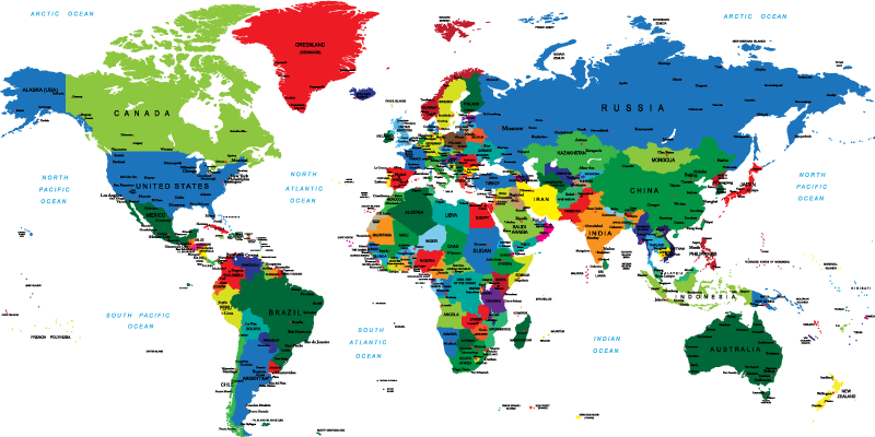 Sticker Carte Du Monde Couleurs Tenstickers