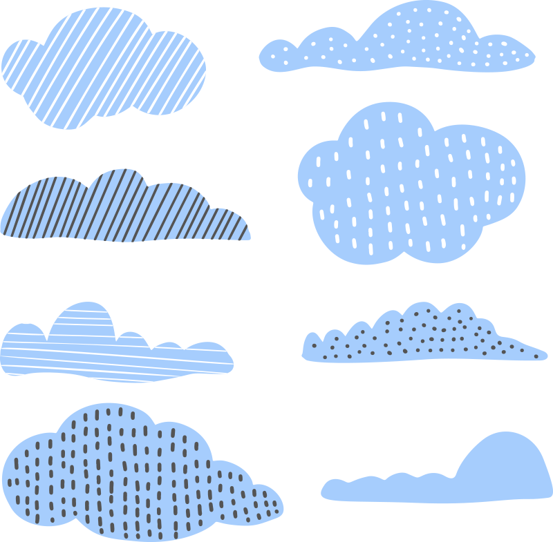 Pack Of 8 Clouds Drawings Illustration Wall Art Decal Tenstickers