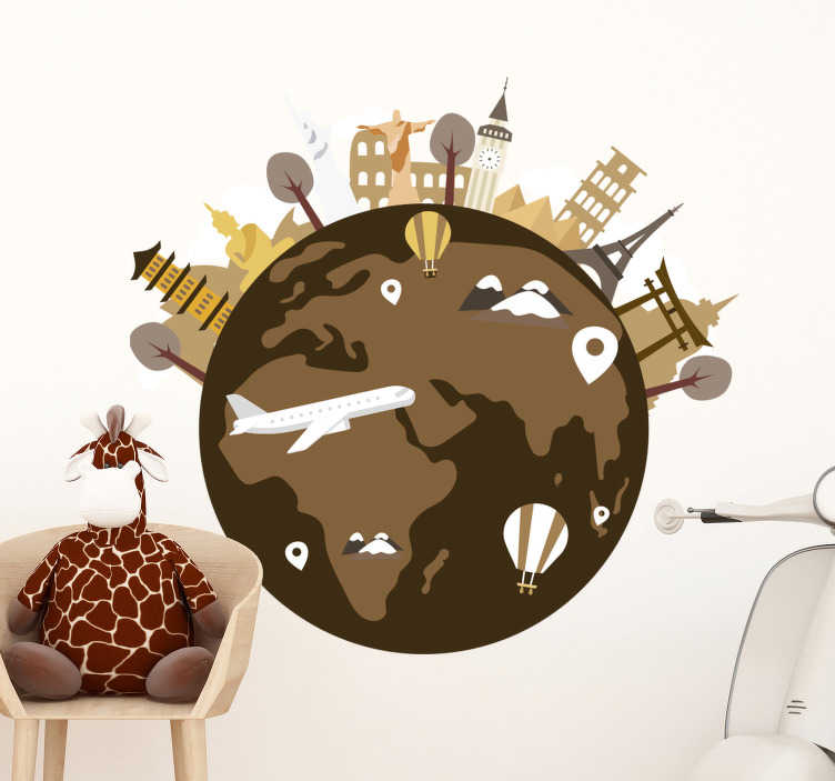 Vintage World Map Illustration Wall Art Tenstickers