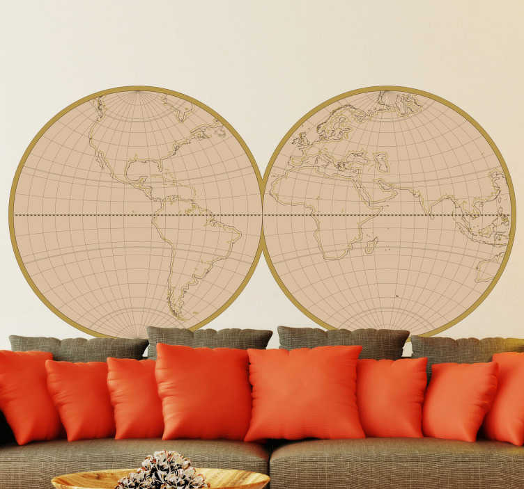 Sticker Mural Maison Vintage Carte Du Monde Tenstickers