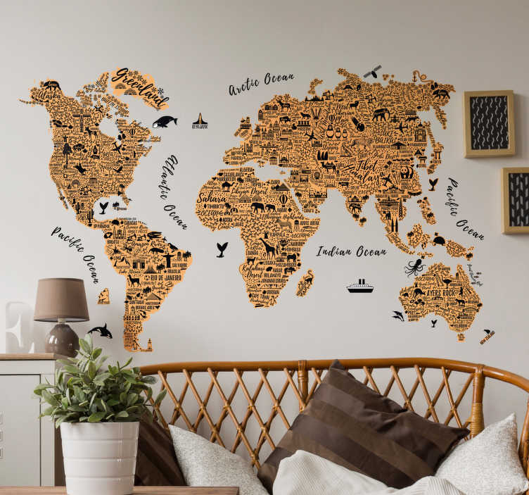 World With Text World Map Wall Sticker Tenstickers