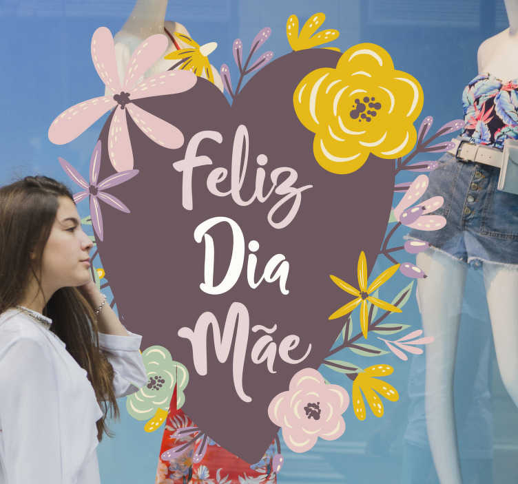 Vinil Para Montras Coração Feliz Dia Mãe Tenstickers