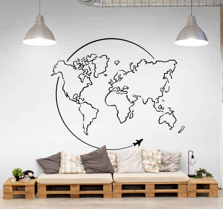 Circle Airplane World Map Wall Sticker Tenstickers