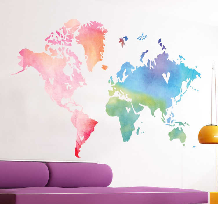 Watercolour World Map Wall Sticker Tenstickers