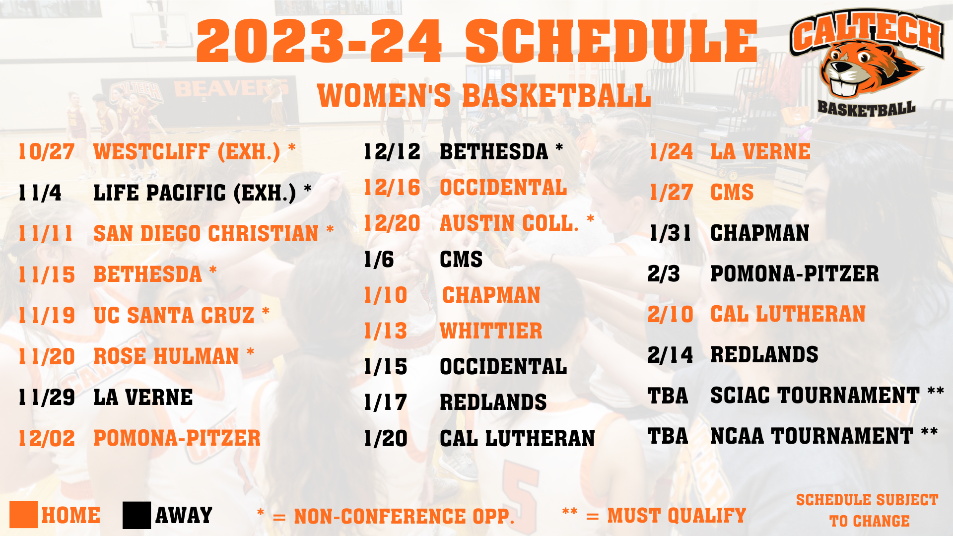 Womens Basketball Announces 2023 24 Schedule California Institute Of