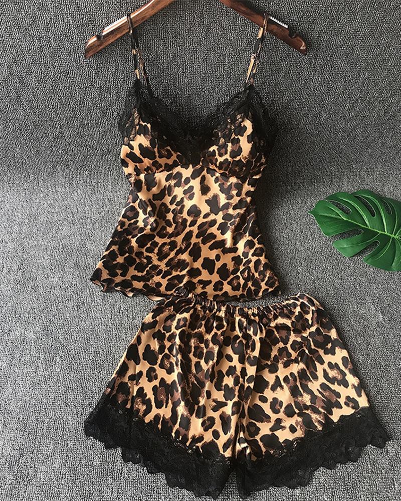 Leopard Print Lace Trim Cami Sets Online Discover Hottest Trend