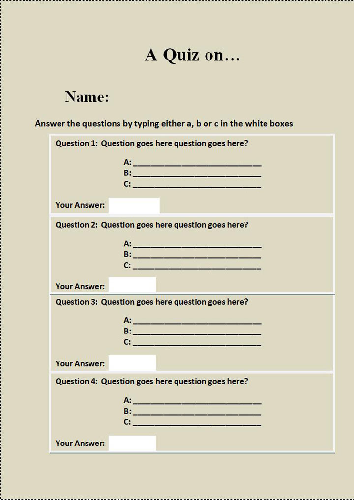 Trivia Answer Sheet Template Word