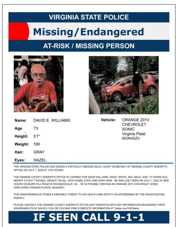 Critically Missing Adult Alert Issued Fredericksburg Free Press