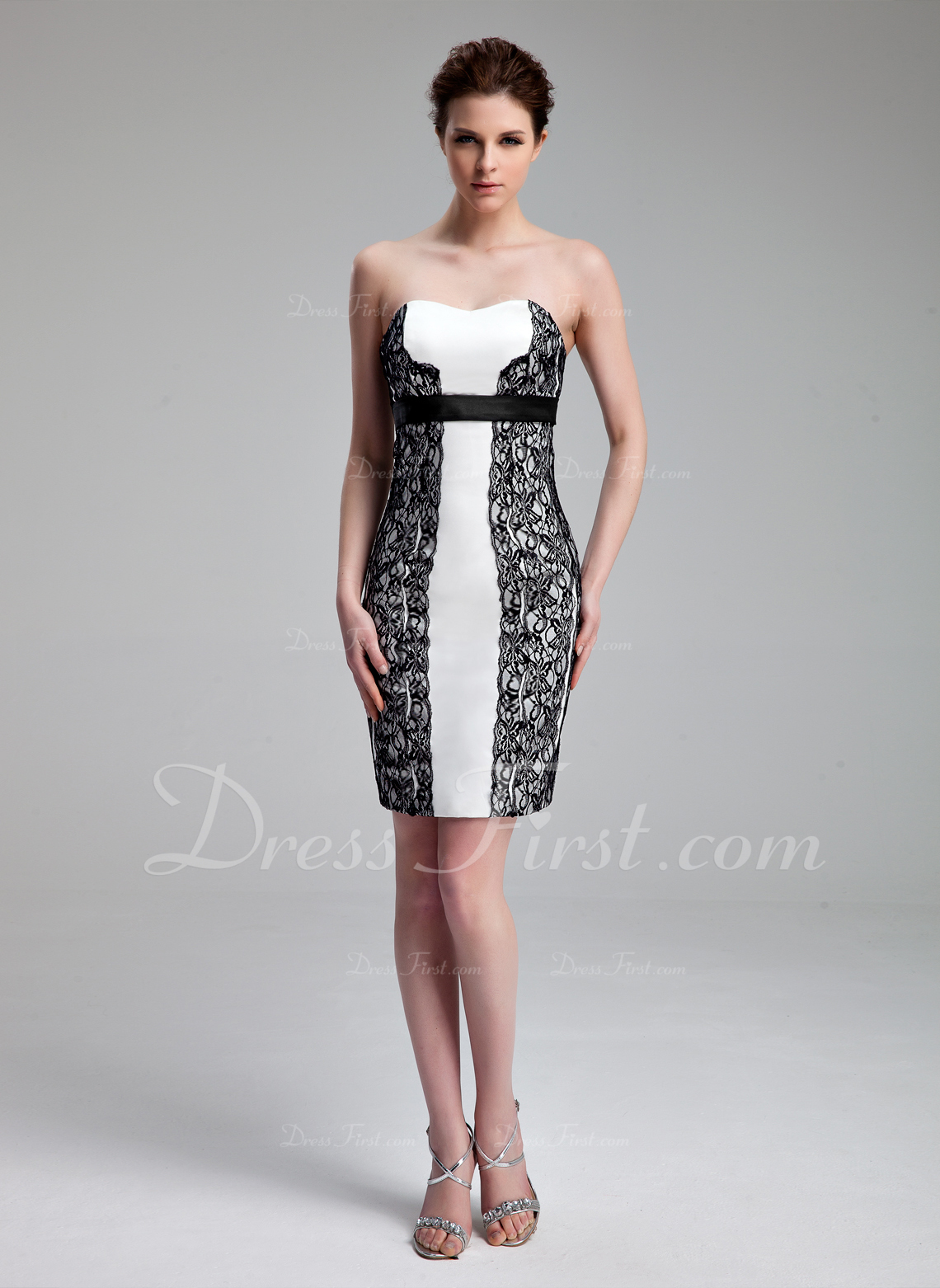 Sheathcolumn Sweetheart Shortmini Satin Cocktail Dress With Sash