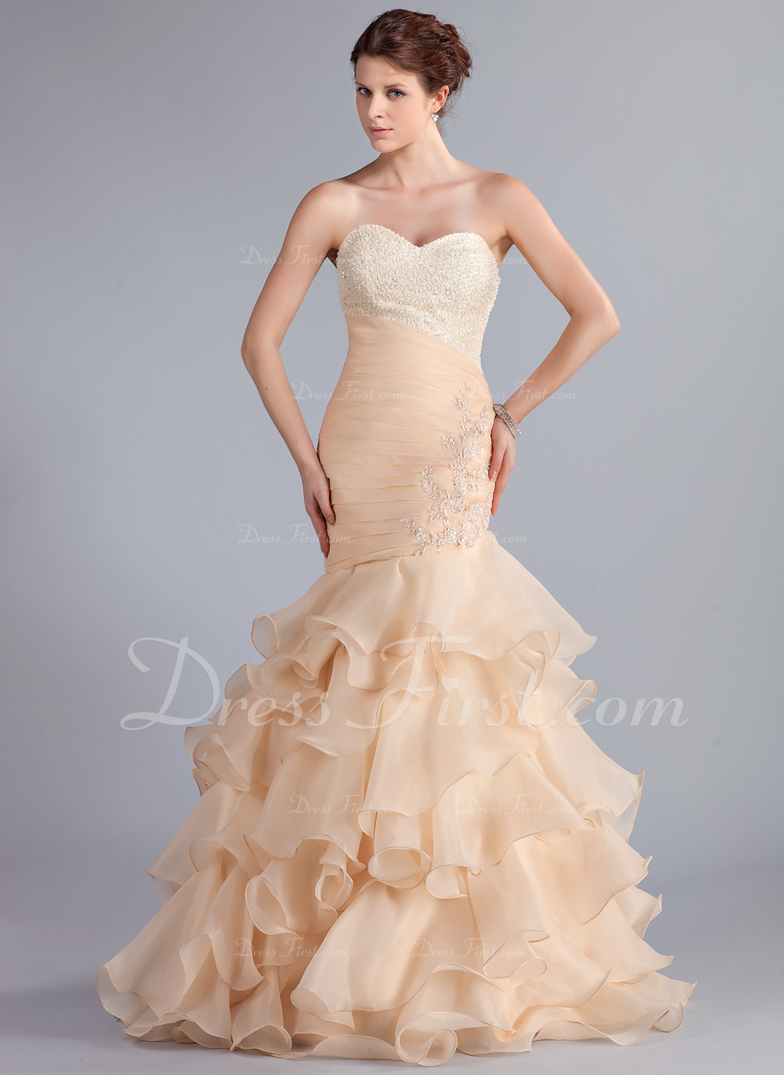 Trumpetmermaid Sweetheart Floor Length Organza Prom Dresses With