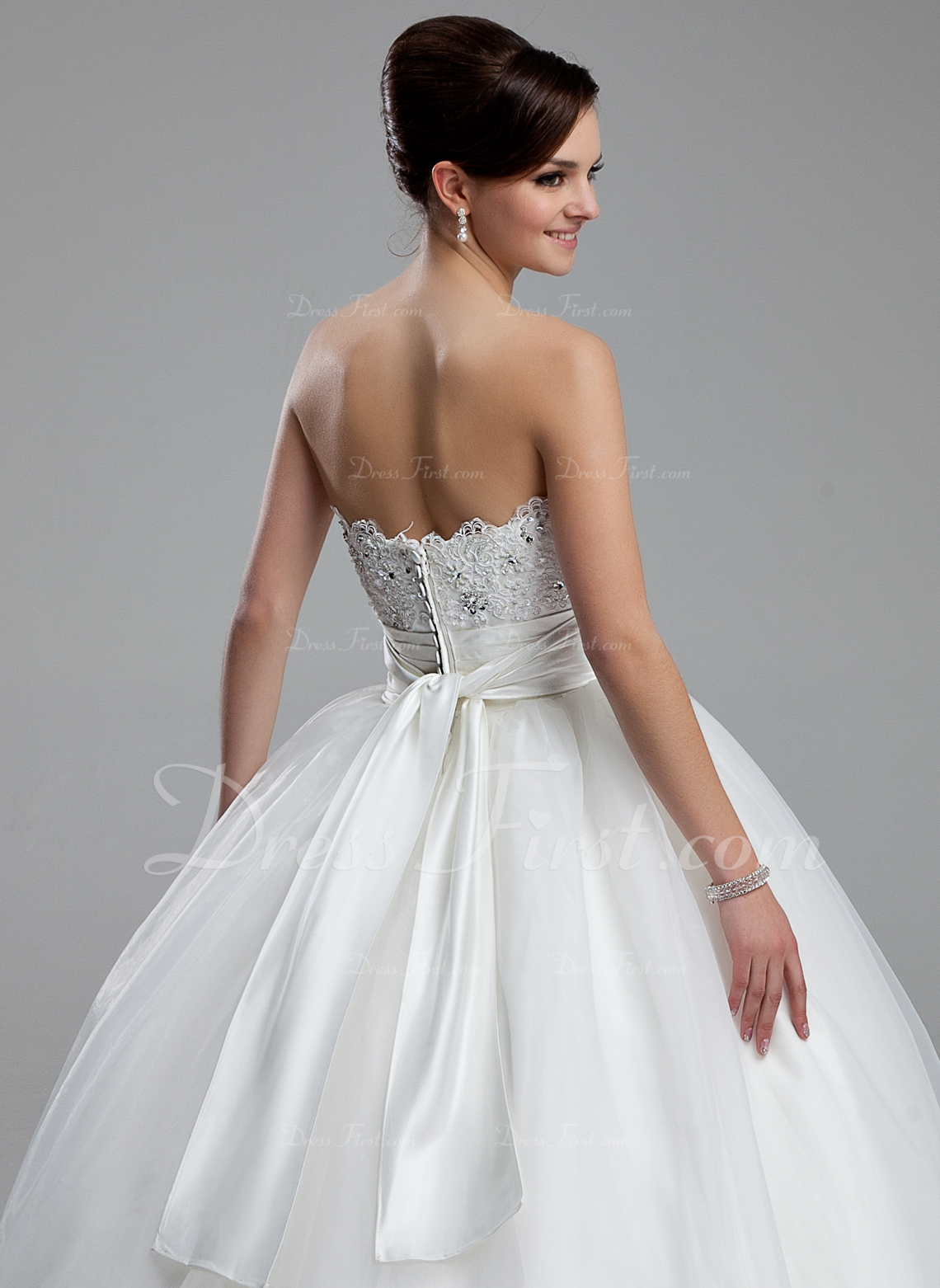 Ball Gown Sweetheart Court Train Satin Organza Wedding Dress With