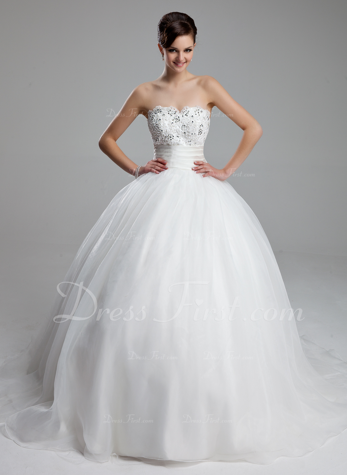 Ball Gown Sweetheart Court Train Satin Organza Wedding Dress With