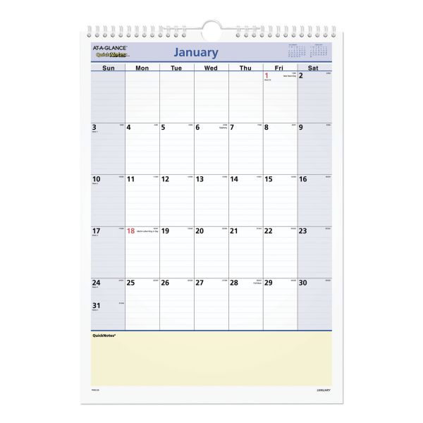 At A Glance Quicknotes Wall Calendar 12 X 17