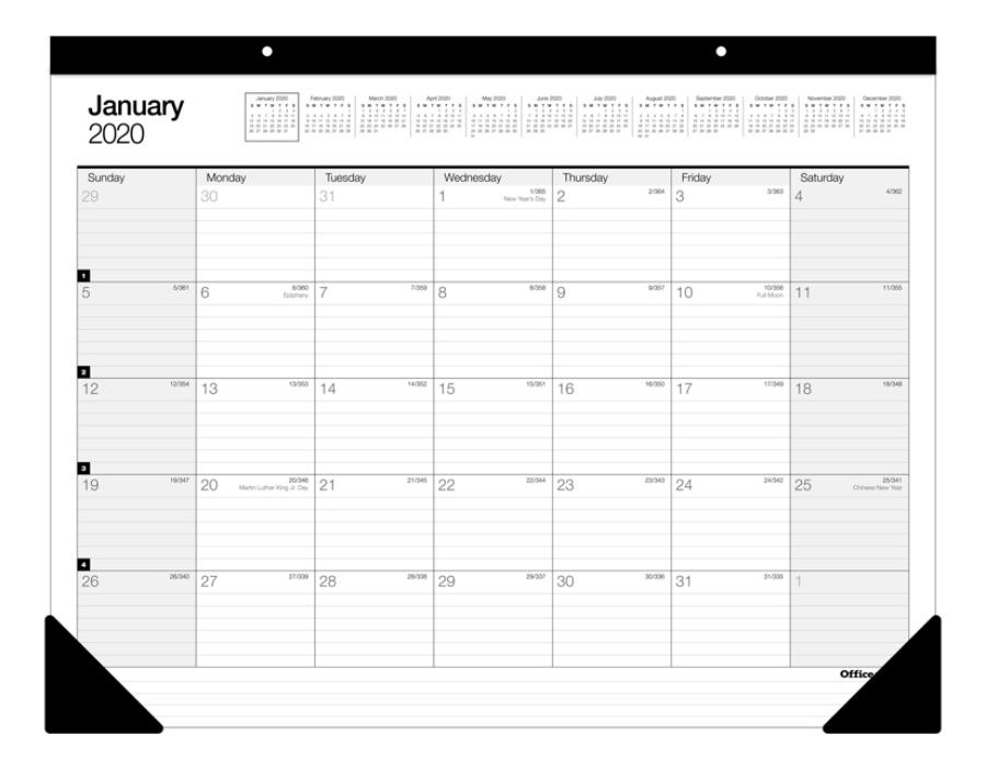 Monthly Desk Pad Calendar 22 X 17 White January To December 2020