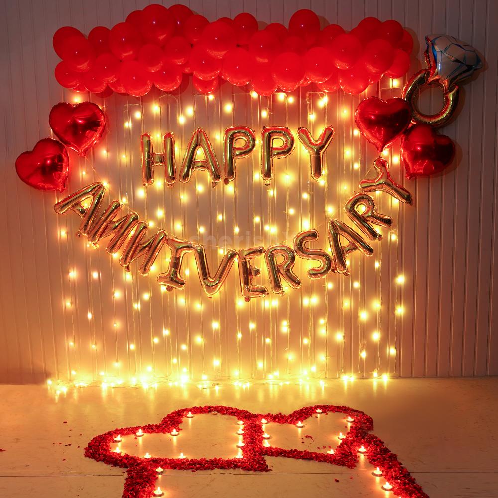 Romantic And Fiery Love Fest Anniversary Decoration At Home Delhi Ncr