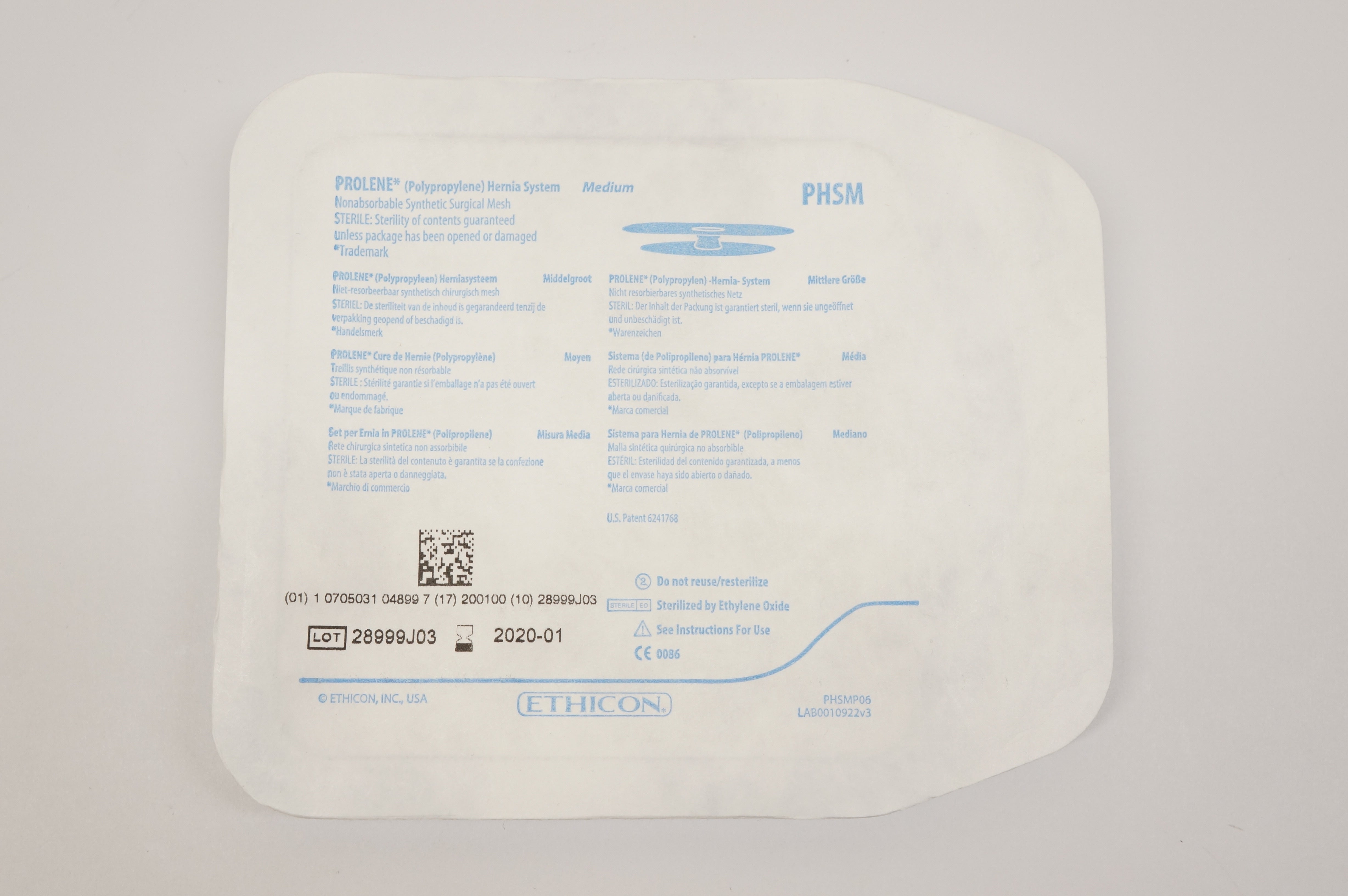 Ethicon Phsmp06 Prolene Polypropylene Hernia System Nonabsorbable