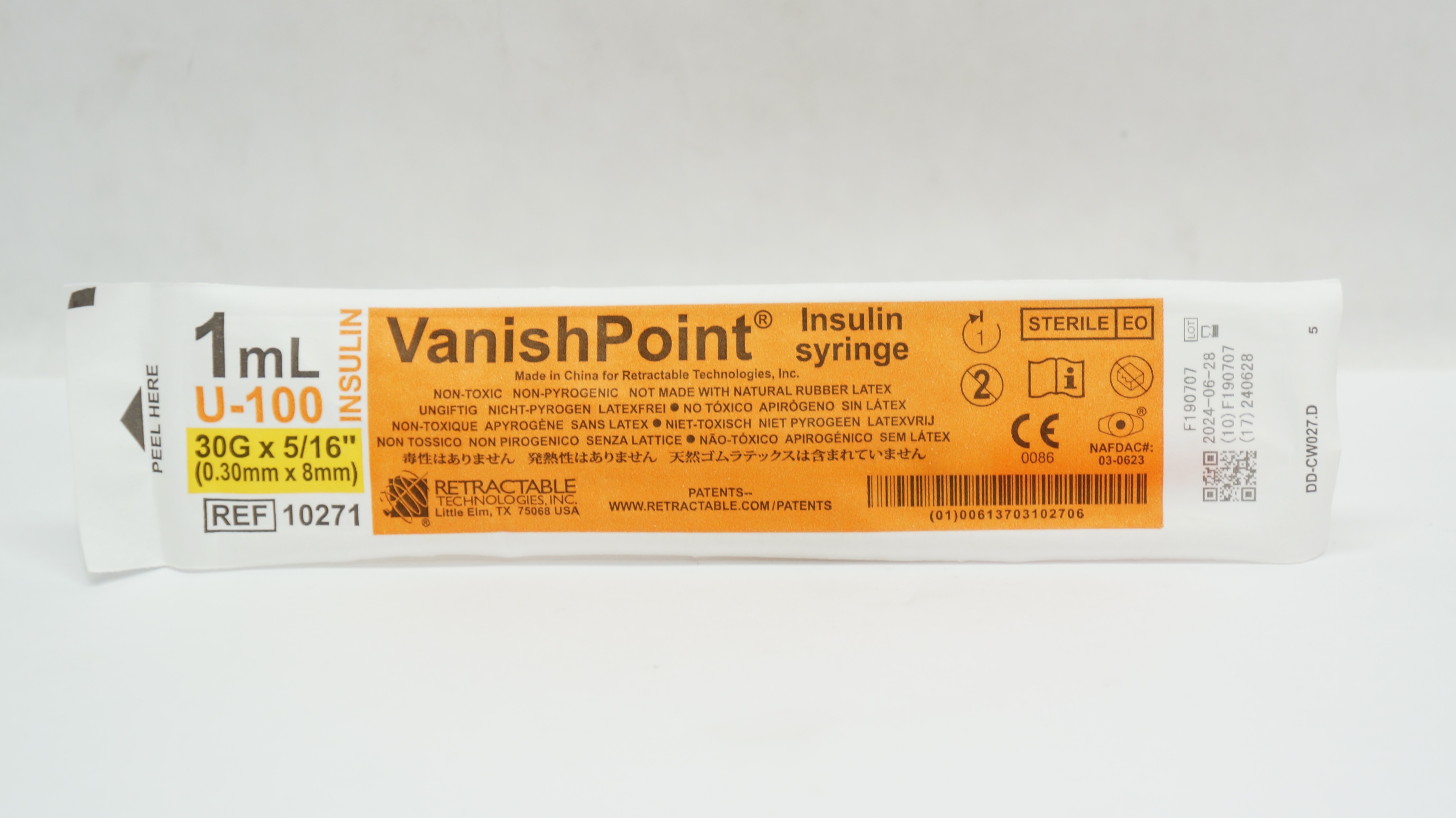 Retractable 10271 Vanishpoint Insulin Syringe 1ml U 100 30g X 516inch