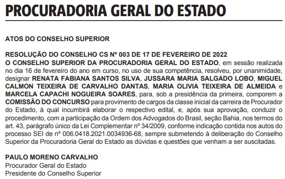 Concurso Pge Ba Procurador Comissão Organizadora Retificada