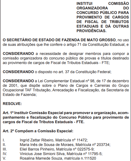 Concurso Sefaz Mt Tem Comissão Formada Para Fiscal De Tributos