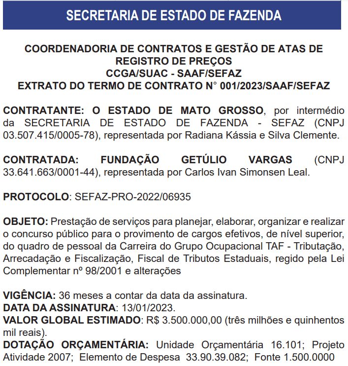 Concurso Sefaz Mt Iniciais De R 284 Mil Fgv é A Banca