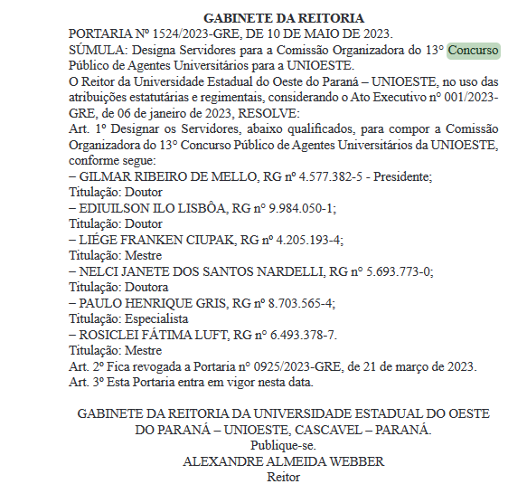 Concurso Unioeste Forma Comissão Para Novo Edital De Agente