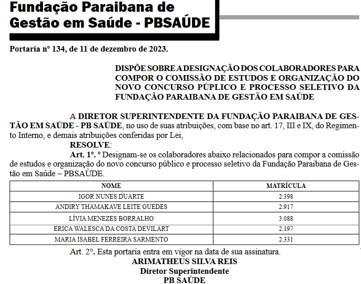 Concurso Pb Saúde Comissão Formada Para Novo Edital