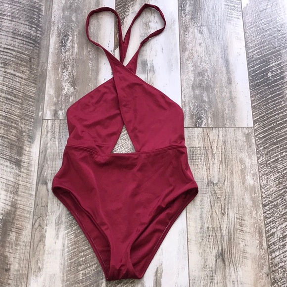 Pacsun Swim Burgundy Plunging Swimsuit Poshmark