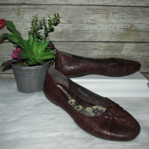 Born Shoes Born Brown Leather Front Pleated Bow Flats Poshmark