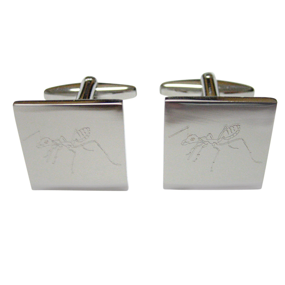 Silver Toned Etched Ant Bug Insect Cufflinks Gem