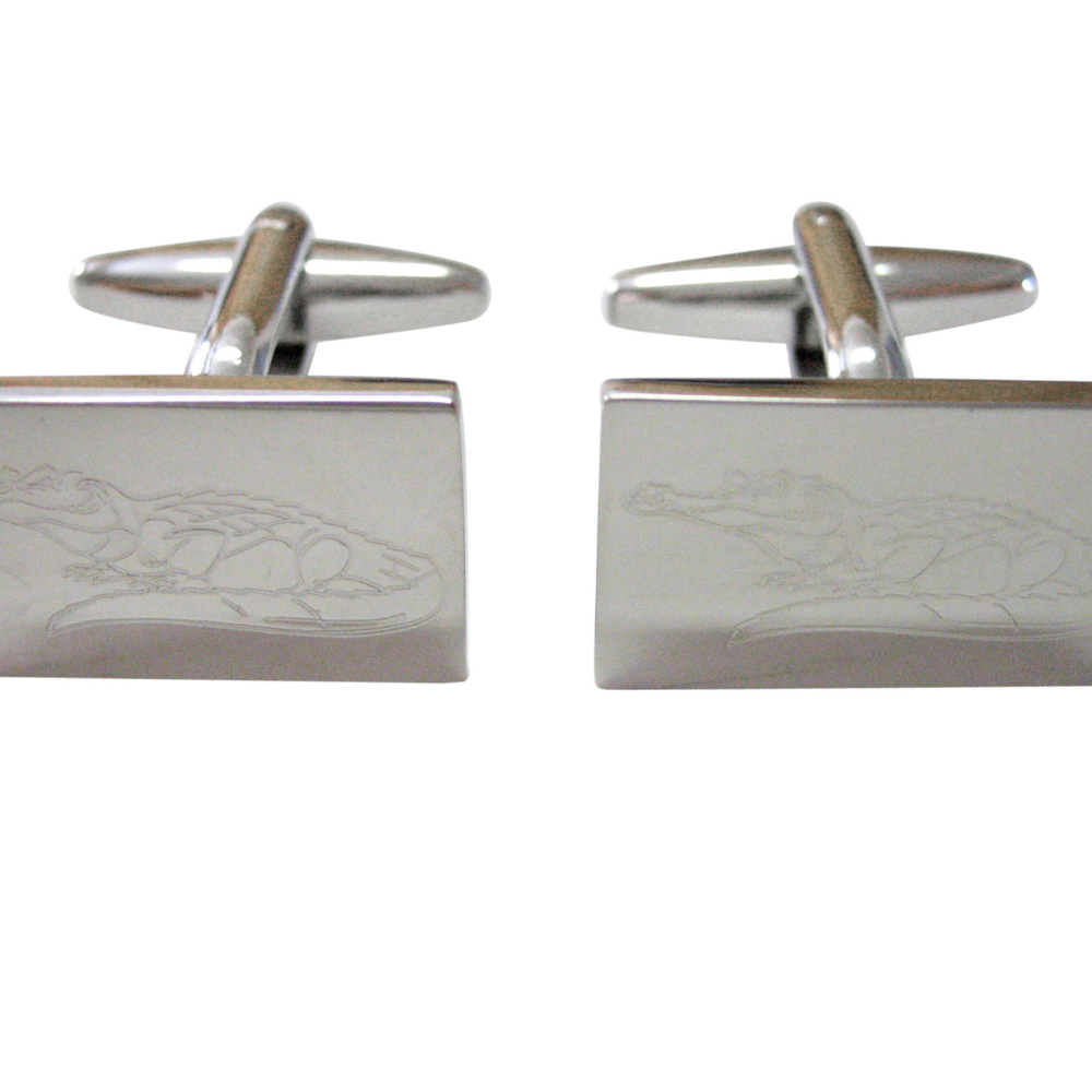 Silver Toned Etched Detailed Alligator Cufflinks Gem