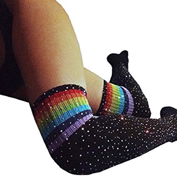 Accessories Sexy Bling Rhinestone Over The Knee Rainbow Socks Poshmark