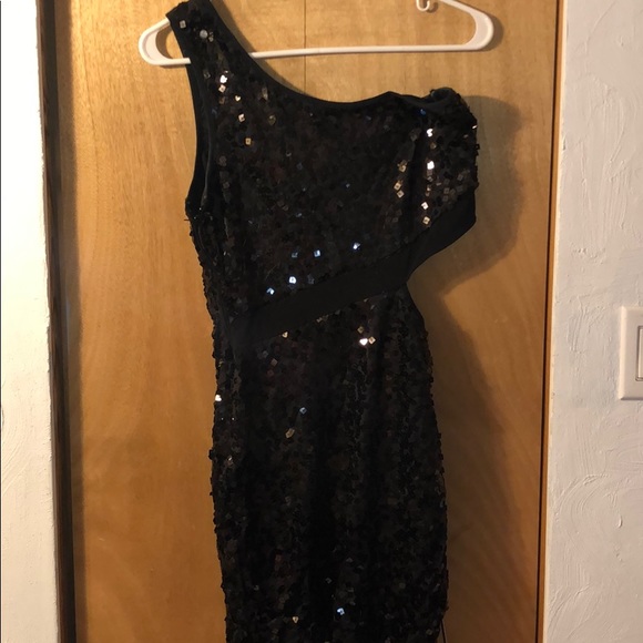 Promgirl Dresses Black Sequin One Shoulder Cut Out Homecoming Dress