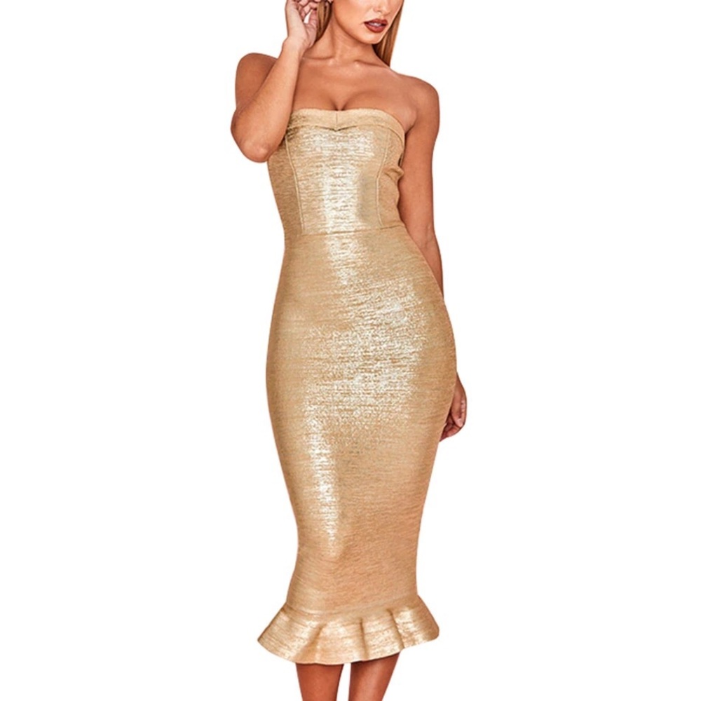 Gold Foil Bandage Dress Gem