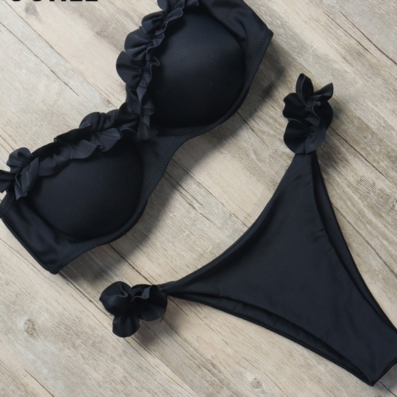 Swim New Black Sexy Ruffle Bikini Set With Push Up Poshmark