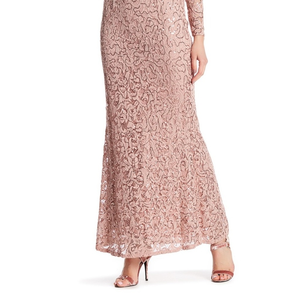 Marina Sequin Long Sleeve Lace Maxi Gown Gem