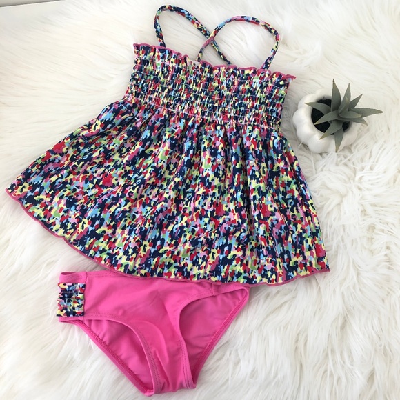 Swim Colorful Smocked Swimsuit Swim Ruffle Pink Tankini Poshmark