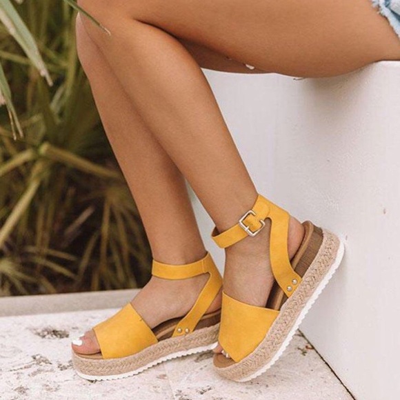 Boutique Shoes Mustard Wide Band Espadrille Platform Sandal Poshmark