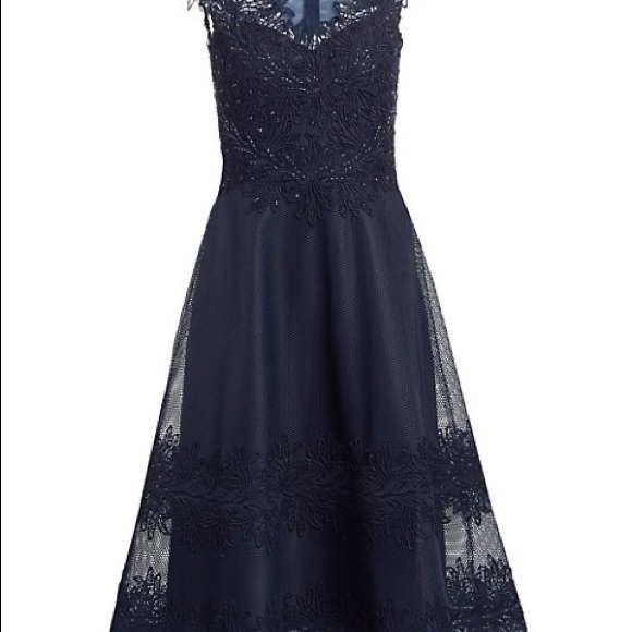 Rickie Freeman For Teri Jon Dresses Navy Blue Lace Beaded Tea