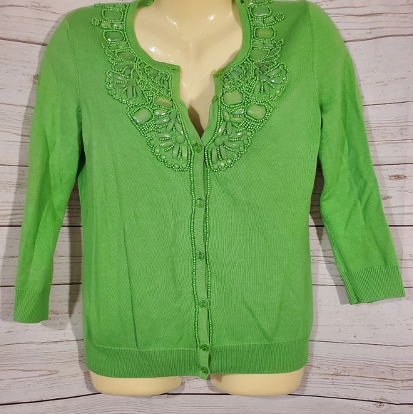 Talbots Sweaters Talbots Green Beaded Cardigan Poshmark