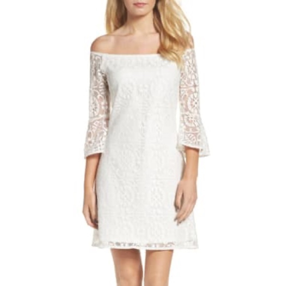 White Lace A Line Off Shoulder Dress Bridal Gem