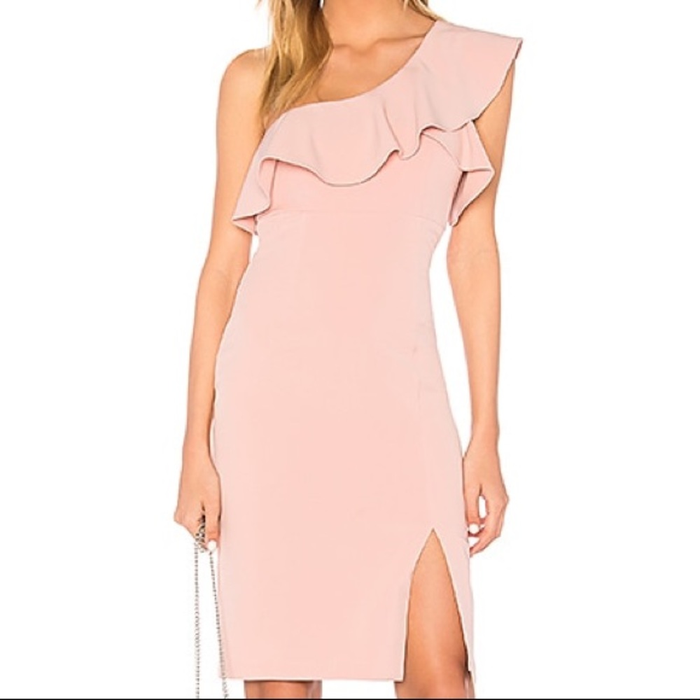 Revolve Bardot Pastel One Shoulder Ruffle Dress Gem